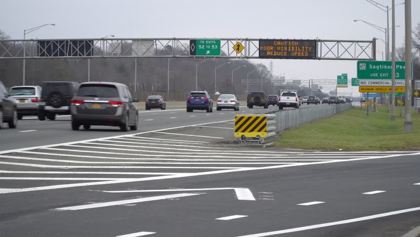 Long Island Expressway Traffic During Day Time Rush Hour. Cars And ...