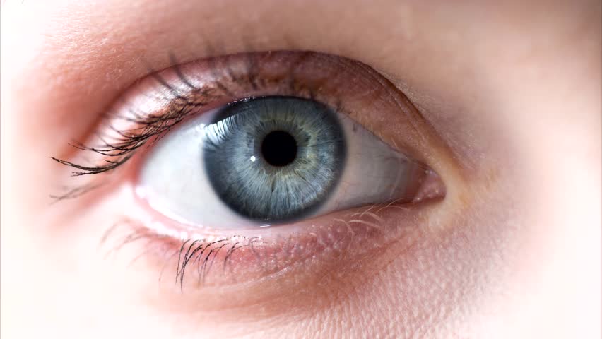 Galaxies. Inside Human Eye. Blue. Zoom In From A Blue Human Eye To A ...