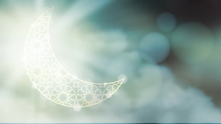 Ornamental Arabic Half Moon With Glittering Bokeh Lights On The Blue ...