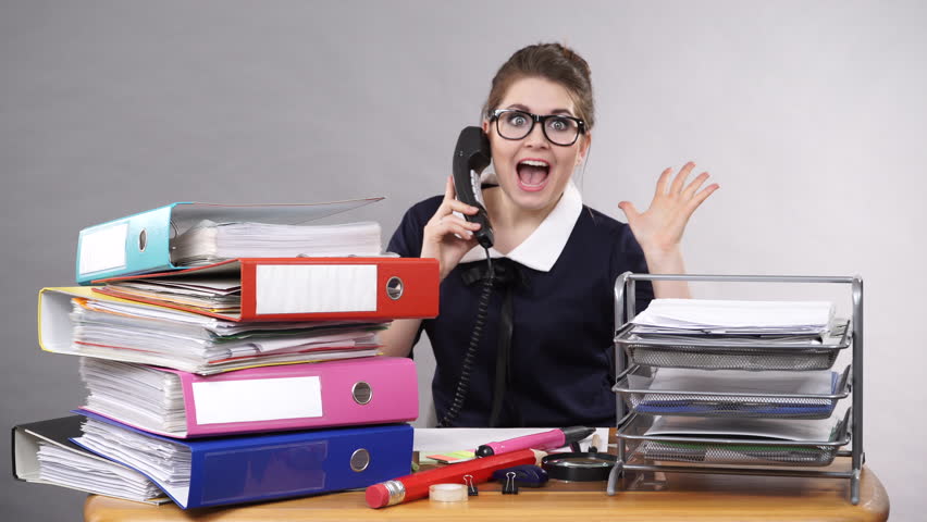 Woman Working In Office. Funny Secretary Wearing Nerdy Geek Glasses ...