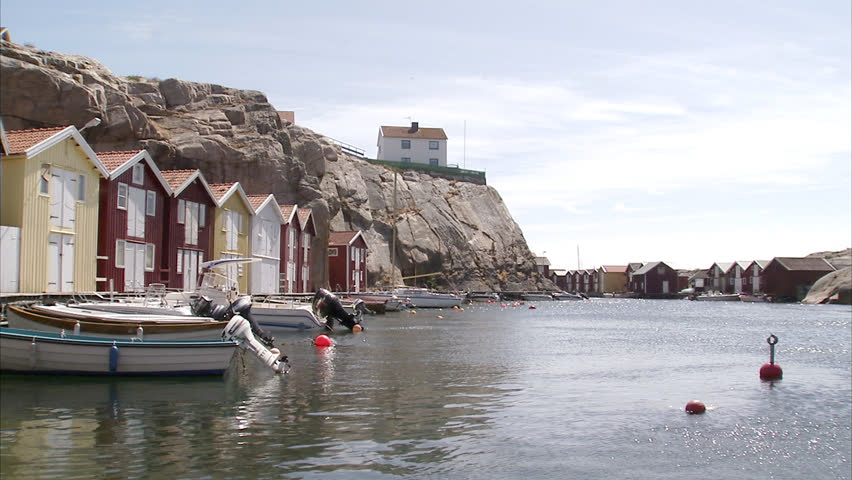Fishing-huts, Smogen, Bohuslan, Sweden. Stock Footage Video (100% ...