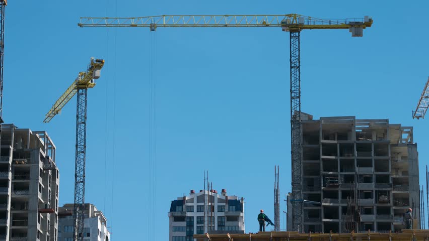 Building Of Residential Buildings, Timelapse, Construction Crane. 4k ...