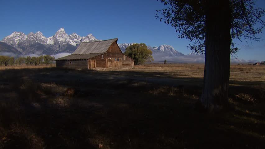 Old Moulton Ranch With Teton Peaks In Background Stock Footage Video ...