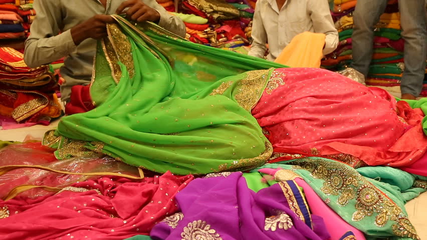 Sari Shop. Indian Traditional Women's Sari Clothing On Market. Buying ...
