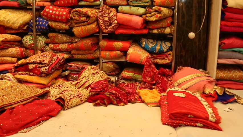 Sari Shop. Indian Traditional Women's Sari Clothing On Market. Buying ...