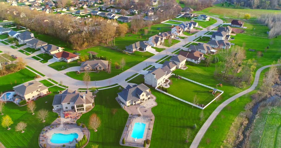 Aerial View Of Residential Neighborhood In The Suburbs Of Montreal On A ...
