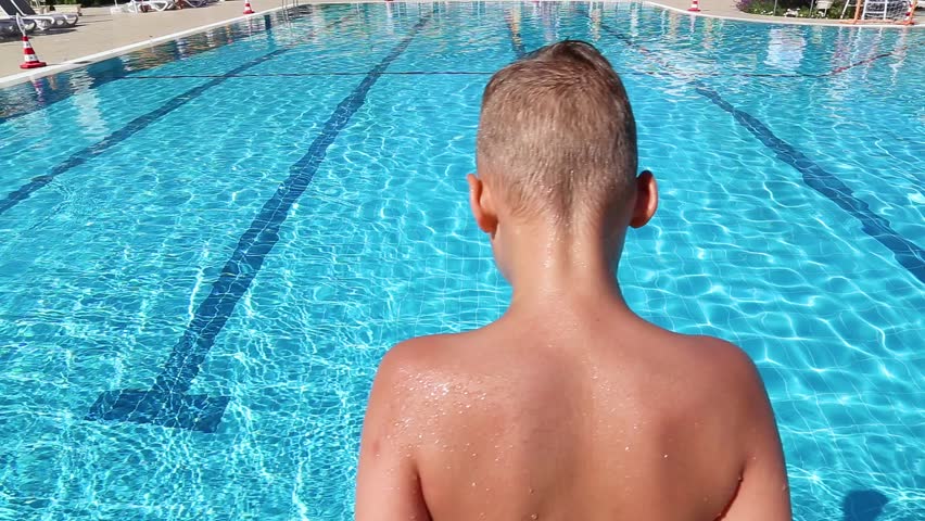 Boy Falling Into Pool, Slow Motion. Shot On RED EPIC For High Quality ...