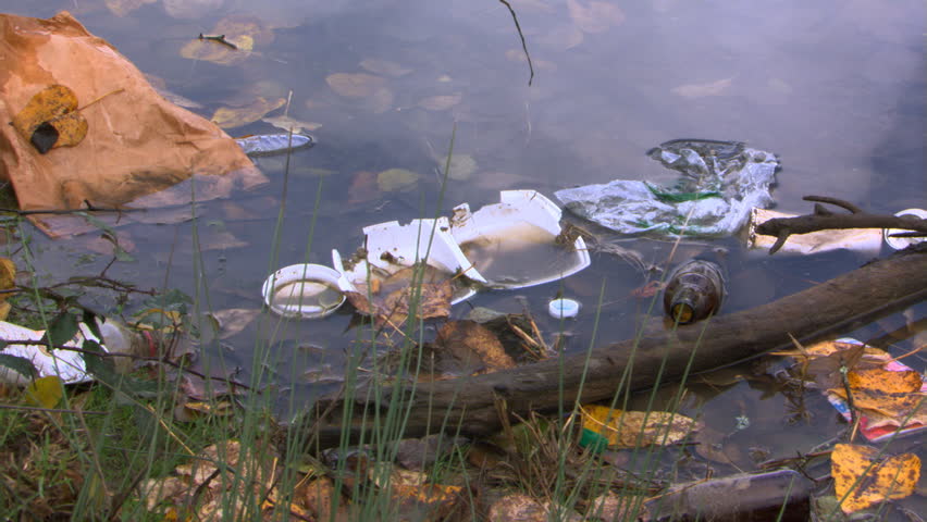 Vidéo de stock de litter floats on water near river | 26658802 ...