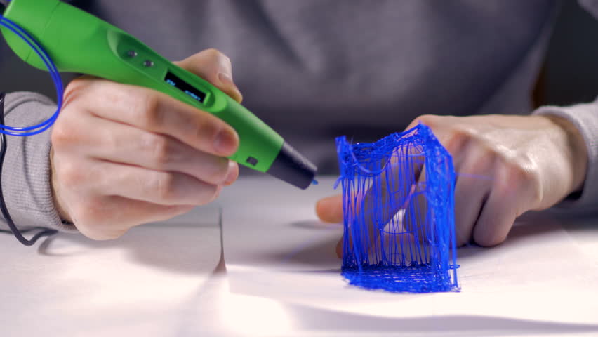 Man Making Pen Holder Cup, Using 3D Pen. 3D Printing Timelapse. Stock ...