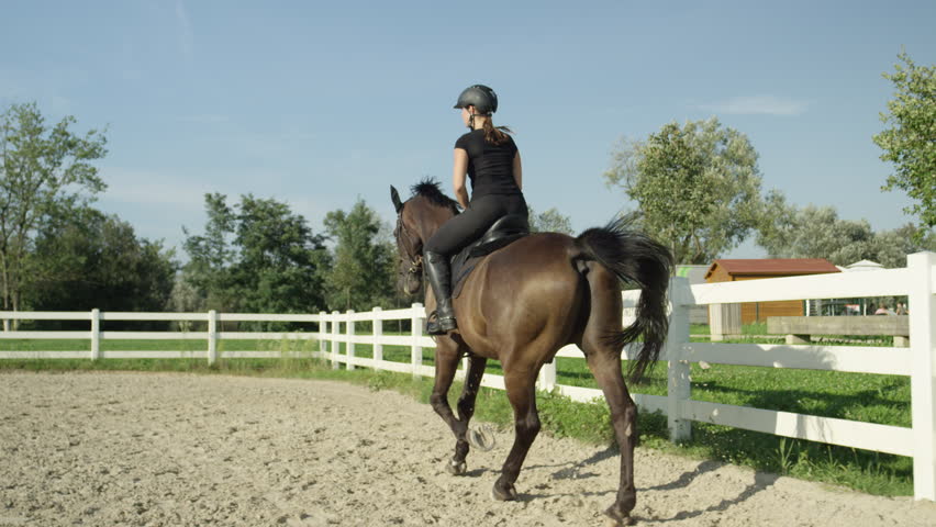 SLOW MOTION, CLOSE UP: Senior Experienced Male Rider Horseback Riding ...