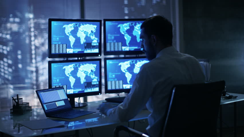 Late At Night In Office Building Security Service Men Have Discussion ...