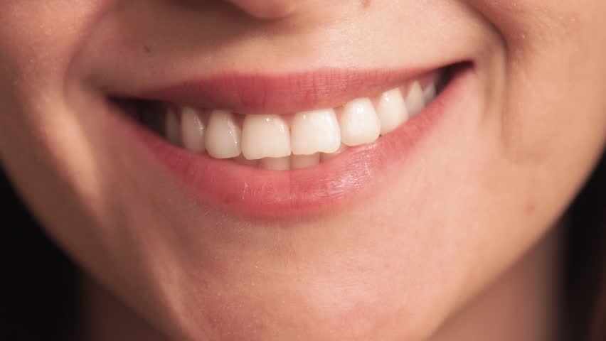Extreme Close Up Of Lips 18-year-old Girl With Smile. Without Lipstick ...