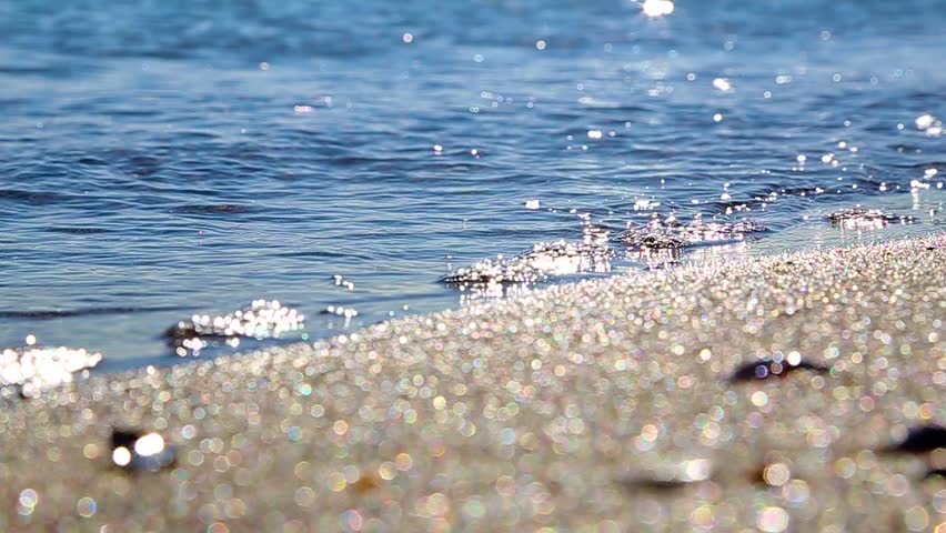Beautiful Sunny Calm Blue Sea Water And Shiny Stony Seashore. Real Time ...