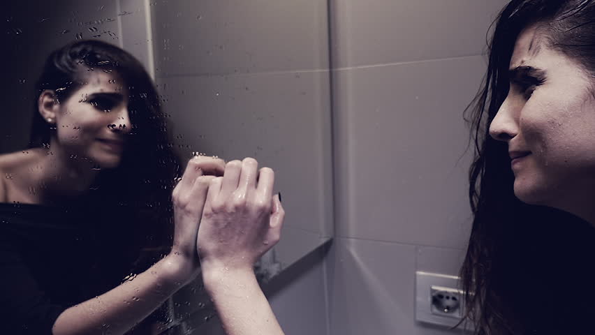 Angry Woman Looks In The Mirror. She Is Really Furious Stock Footage ...