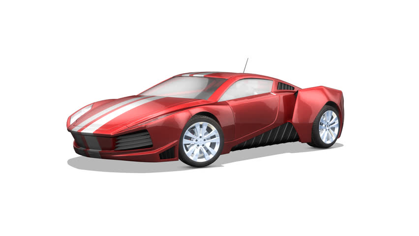 3D Red Concept Sports Car Rotating On White Background In Car-show ...