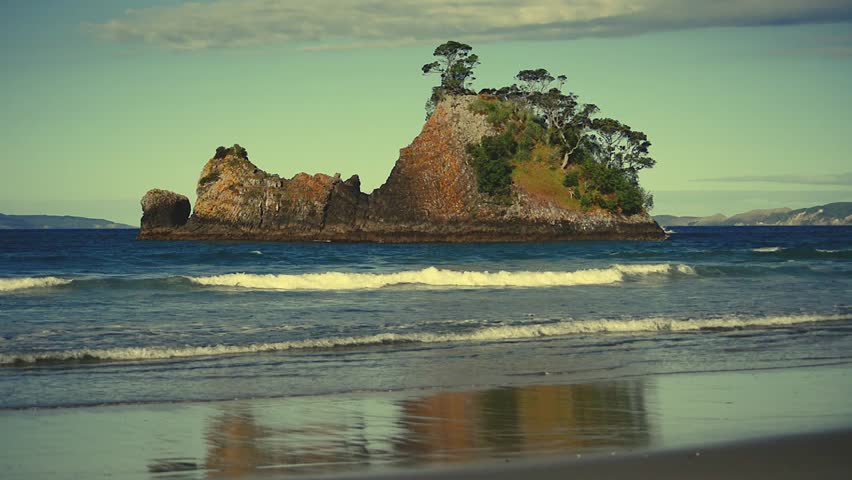 Stock Video Clip of Whangapoua beach and Pungapunga Island. Beautiful ...