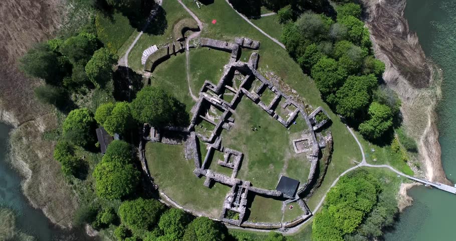 Kuusisto Castle Ruins, Cinema 4k Aerial View Of A Flight Up And ...