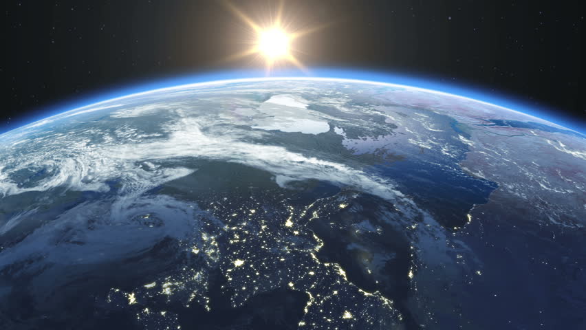 Planet Earth Rotation At Night With Space Background. Seamless Loop ...