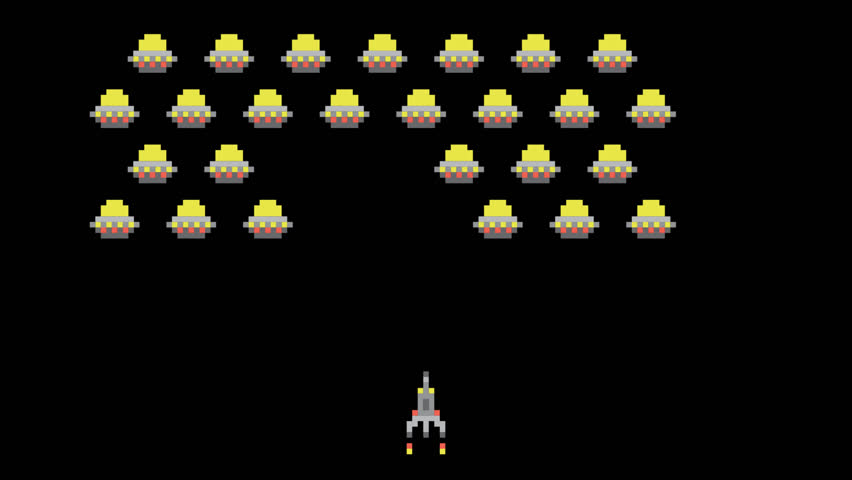 Space Arcade Video Game Animation Concept. Pixel Art Style Ufos And ...