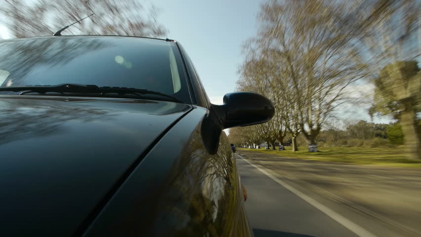 Driving A Car, Windshield Reflection. Hood Side Reference. Mounted ...