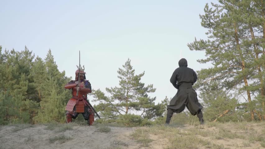 Stock Video Clip of Samurai and ninja fight on katanas in | Shutterstock