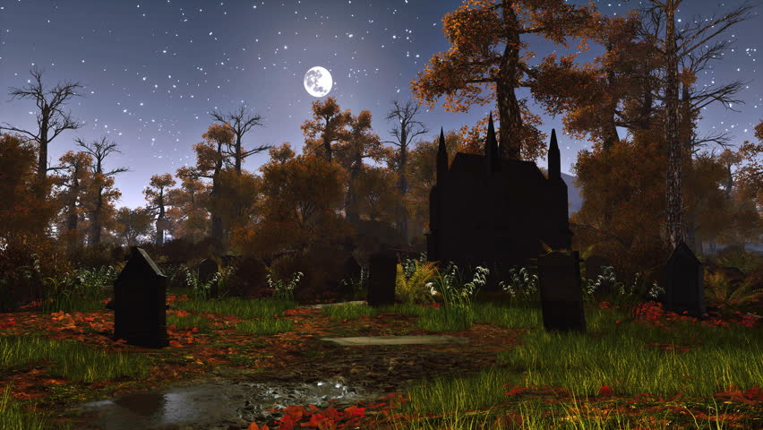 Abandoned Cemetery With Ancient Gravestones And Old Chapel In A Spooky ...