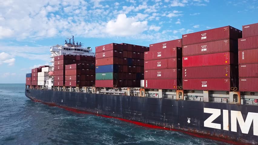 Haifa, Israel, July 19, 2016: Aerial Footage Of Zim Yokohama Container ...