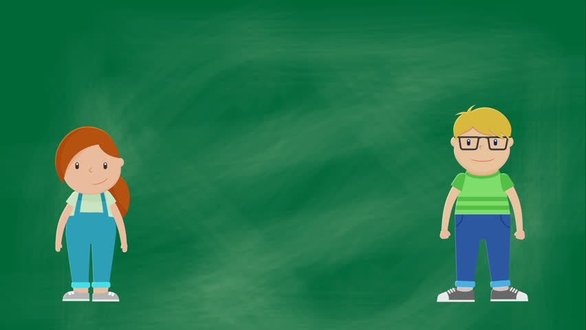 2D Animation Boy And Girl Talking On Chalkboard Background,loop With ...