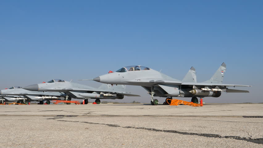 Military Combat Jet Airplane MiG-29 Fulcrum Parked Armed. Russian Air ...