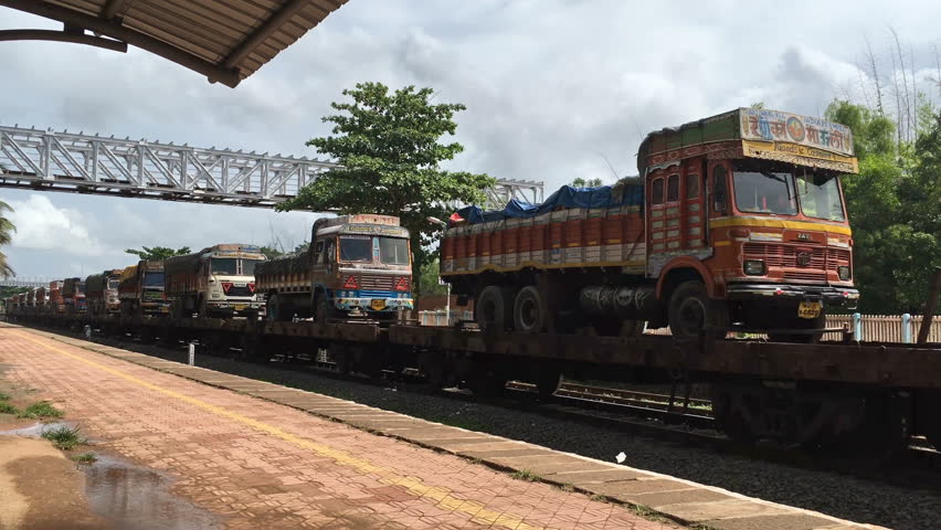 Running Train Carrying Trucks On Stock Footage Video (100% Royalty-free ...