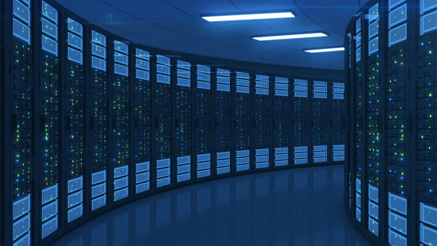 4k Data Center Cloud Servers And Storage. Web Server. Racks And Lights ...