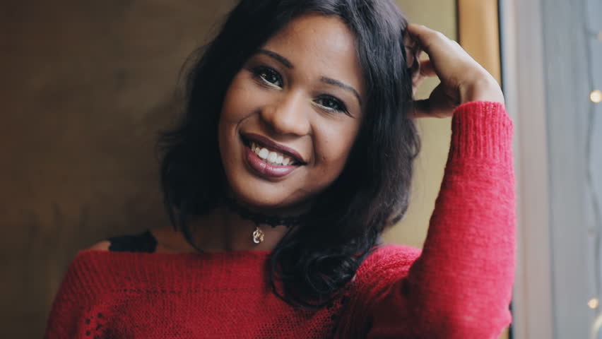Cute Black Woman Face Shyly Smiling Stock Footage Video 34619104 ...