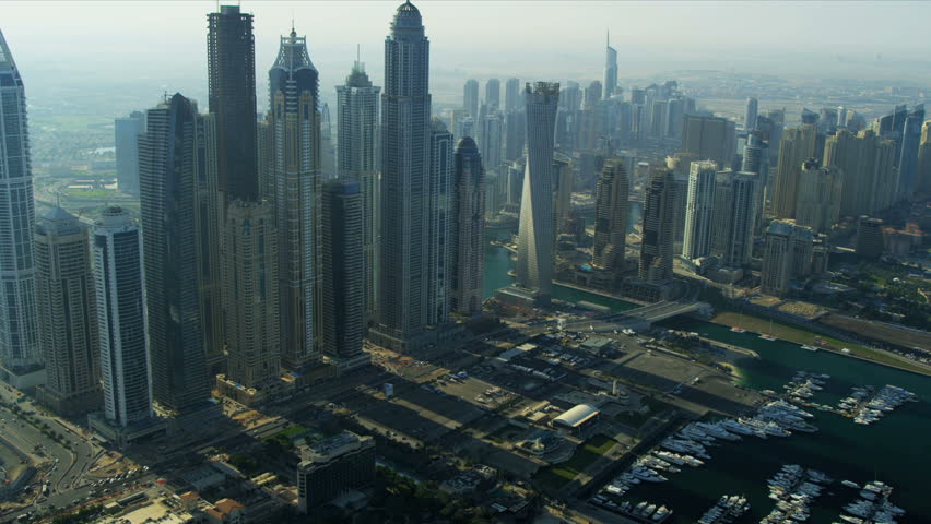 Aerial View Of Morning Shadows Dubai City Skyline And Skyscrapers, UAE ...