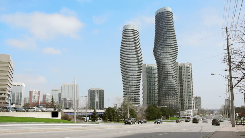 Highrise Buildings And Traffic In Real Time. Mississauga, Ontario ...