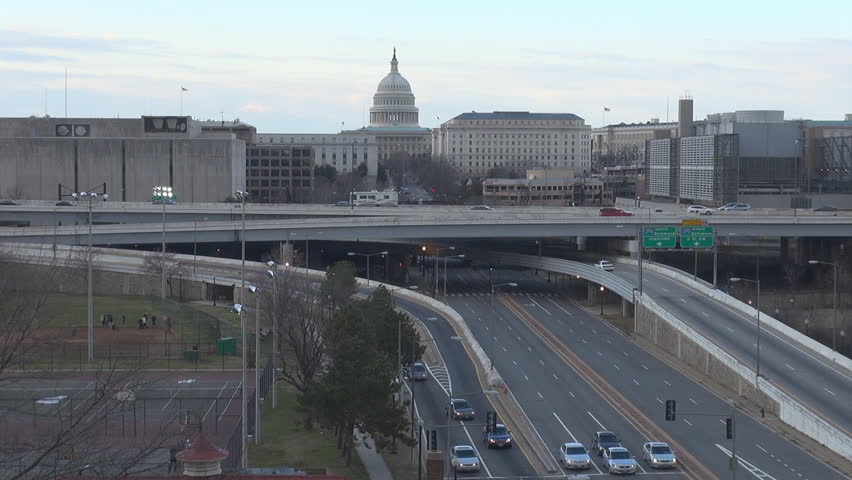Aerial View Southeast Freeway US Capitol Washington DC, Crowded Traffic ...