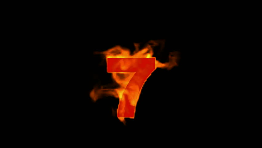 Burning Numbers 7,flames On Black Background. Stock Footage Video ...