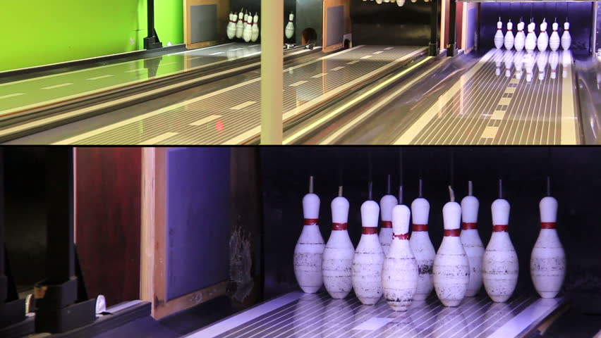 Ball Rolls Down A Bowling Lane For A Strike. Stock Footage Video ...