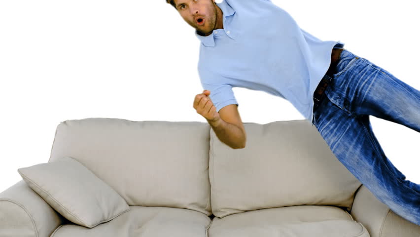 Man Jumping On the Sofa Stock Footage Video (100% Royalty-free) 4228192 ...