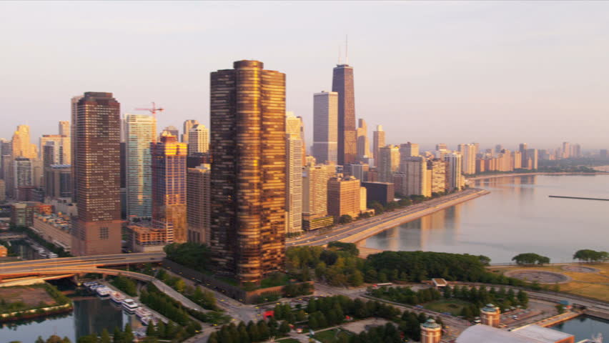 Stock Video Clip of Aerial skyline view Chicago waterfront Lake Point ...