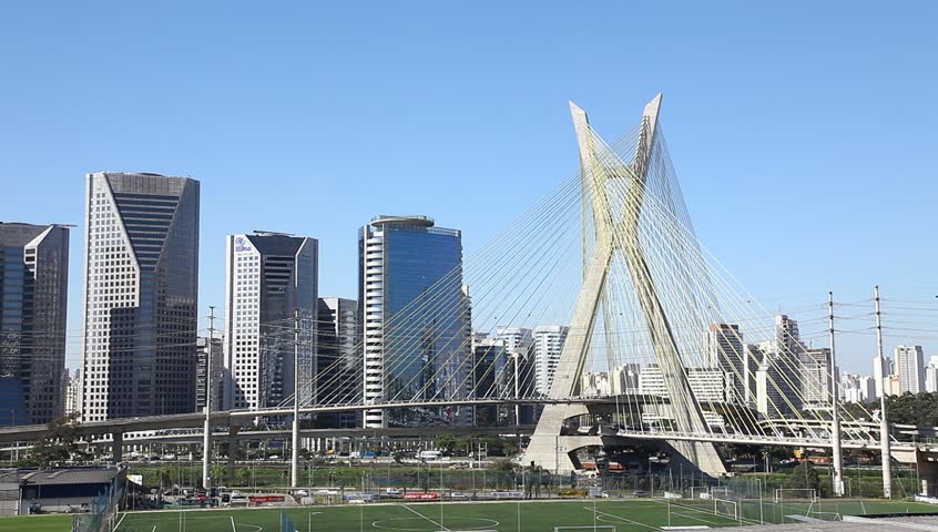 Ponte Estaiada Bridge Built Over The Pinheiros River In The City Of Sao ...
