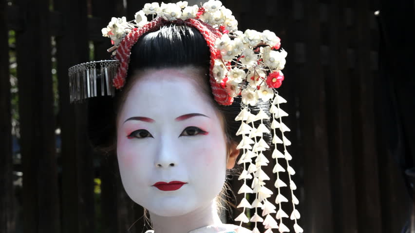 Japan - March 2011: Close-up Of A Beautiful Japanese Geisha Posing With ...