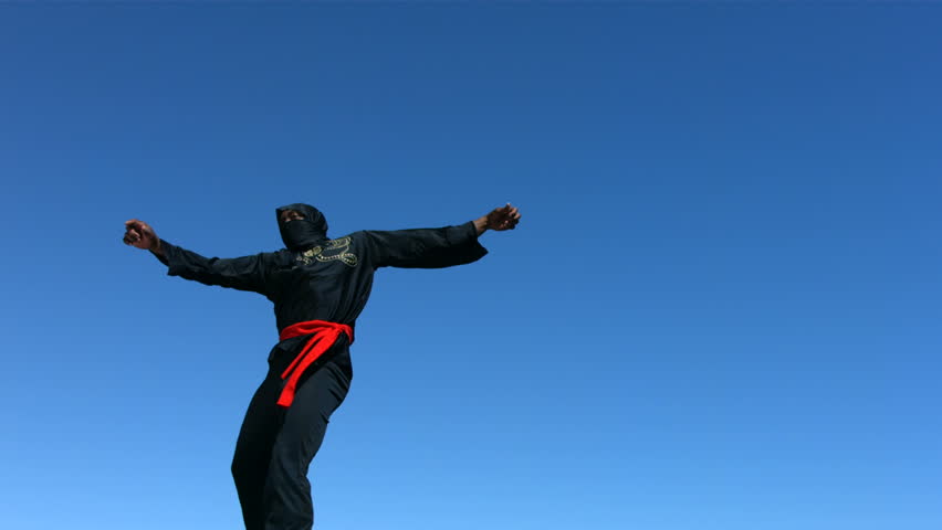Stock video of ninja jumps in air and kicks, | 4656422 | Shutterstock