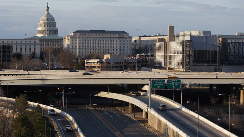 Illuminated Night Lights Aerial View Busy Car Traffic Jam On Southeast ...