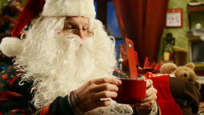 Santa Claus Holding a Cup Stock Footage Video (100% Royalty-free ...