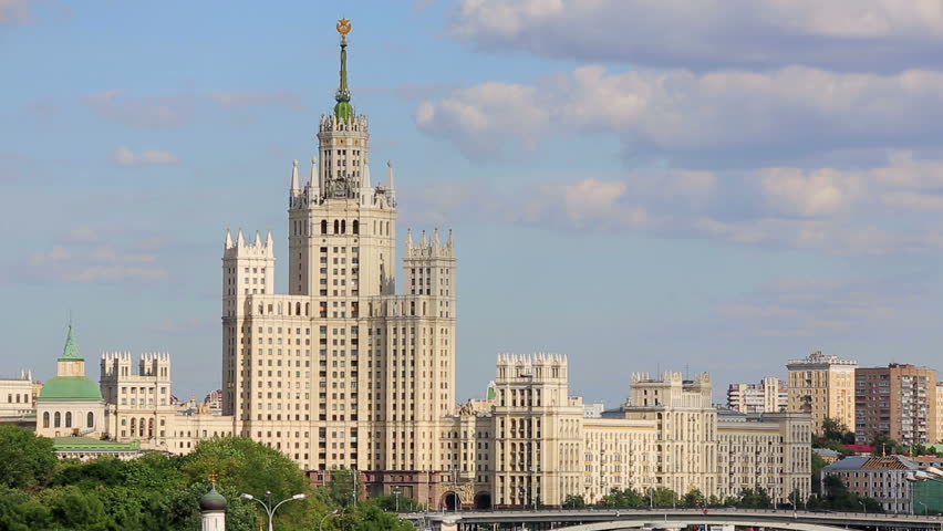 Moskva River View With One Of Seven Sisters Stalinist Style Skyscraper ...
