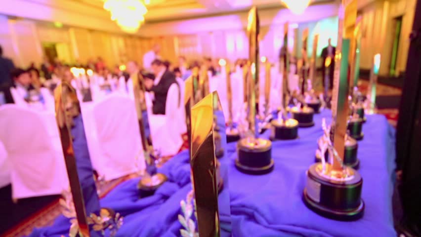 Golden Prizes Stand On Table Stock Footage Video (100% Royalty-free ...