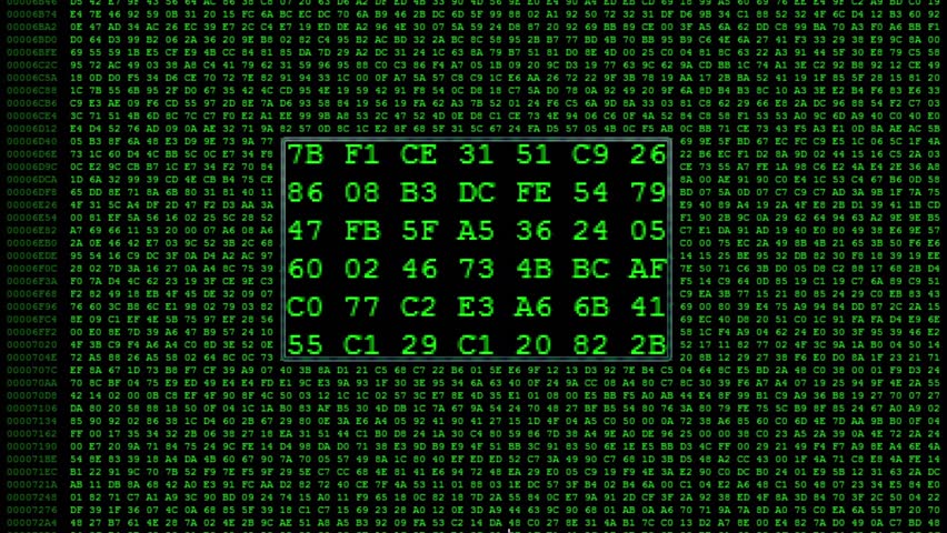 Green Hexadecimal Code Running Up A Computer Screen. Green Digits ...