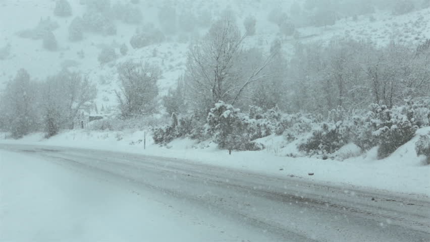 Winter Snow Storm Driving Mountain Road. Driving A Car On Rural Country ...