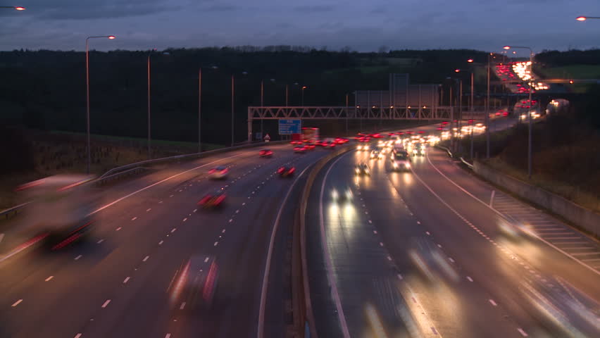 Driving On The Left On A UK Motorway At Night. Long Exposure Time Lapse ...