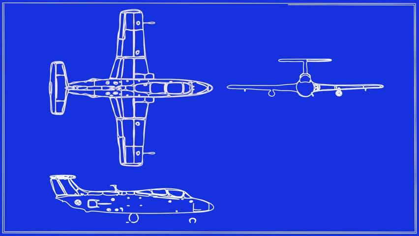 Jet Aircraft Technical Drawing Blueprint Stock Footage Video (100% ...